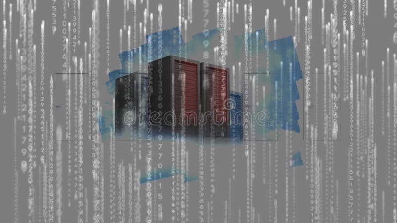 Animation of Falling Lights Over Servers and White Background Stock ...