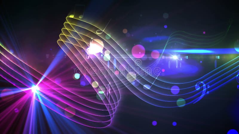 Animation of Falling Notes and Colorful Glowing Lights Stock Video ...