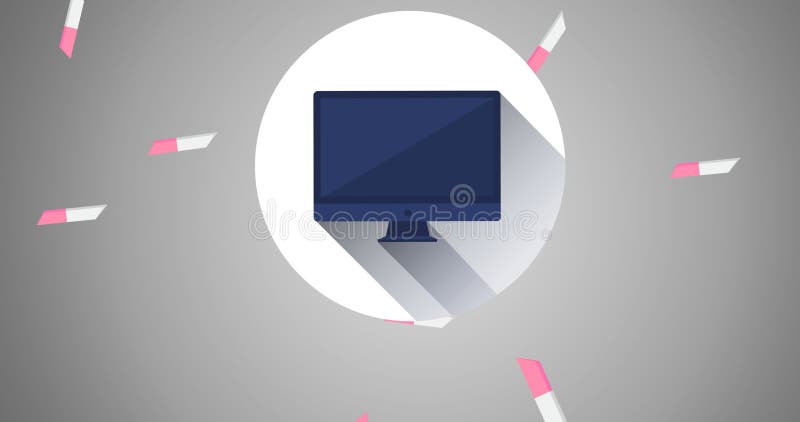 Animation of Falling Pink and White Erasers and Black Computer Screen ...