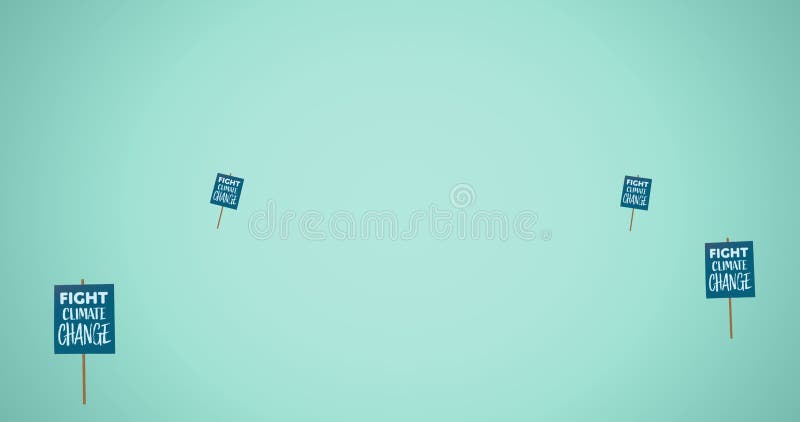 Animation of Falling Placards with Climate Change Text on Blue ...