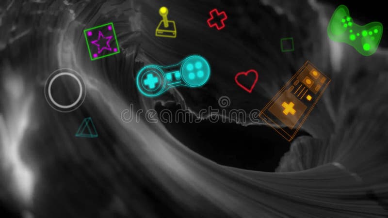 Animation of Falling Symbols, Geometric Shape and Gaming Consoles Over ...