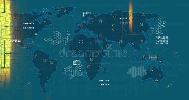 Animation of Falling Yellow Blocks and Data Processing Over Blue World ...