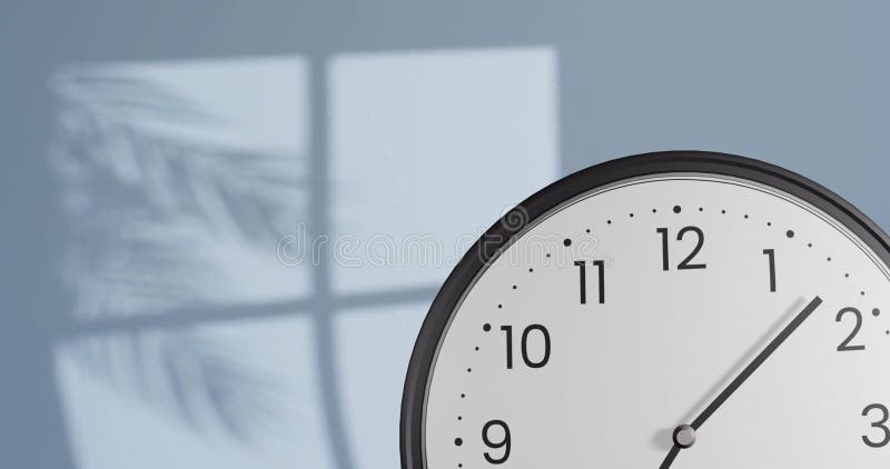 Animation of Fast Moving Hands on Clock Over Wall with Shadow of Leaves ...