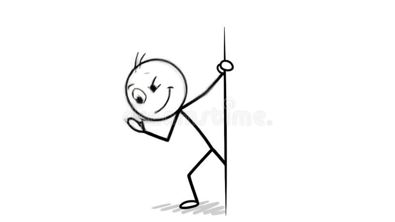 Humorous Stick Figures Peeking Behind a Wall Cartoon Animation ...