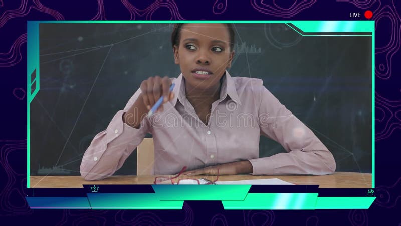 Animation of a Teacher Teaching an Online Lesson, Over Data Processing ...