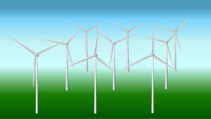 Animation of Field of Wind Power Stations at Simple Background Stock ...