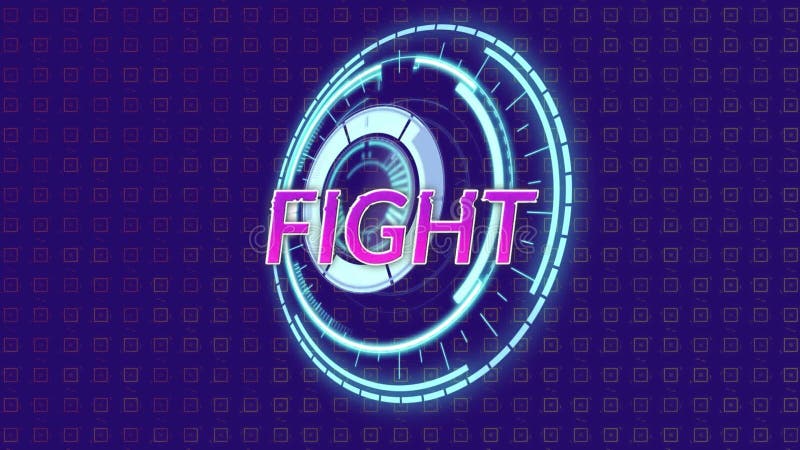 Animation of Fight Text Over Scope Scanning on Purple Background Stock ...