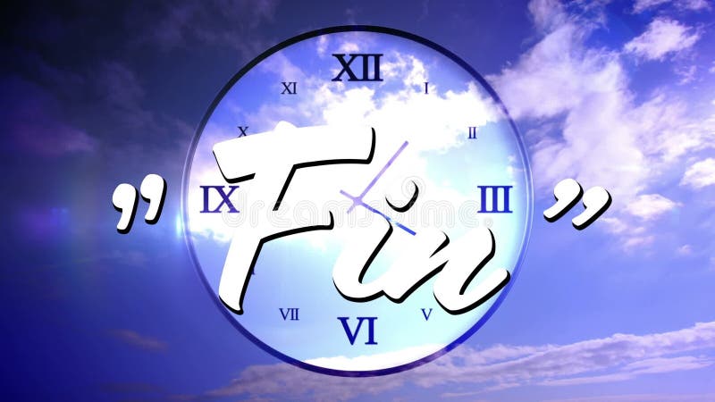 Animation of Fin Text Over Clock Moving Fast on Sky Background Stock ...
