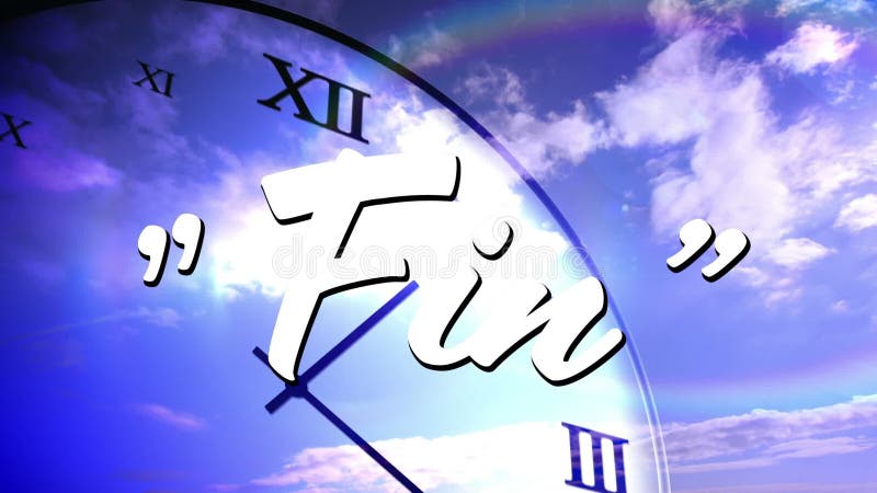 Animation of Fin Text Over Clock Moving Fast on Sky Background Stock ...
