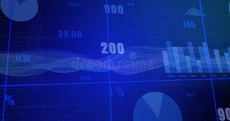 Animation of Financial Data with Graphs and Charts on Blue Background ...