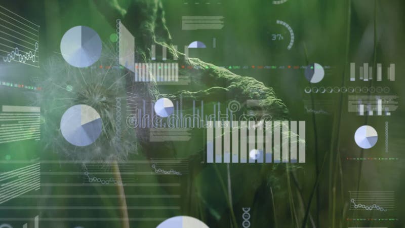 Animation of Financial Data and Graphs Over Dna in Green Space Stock ...
