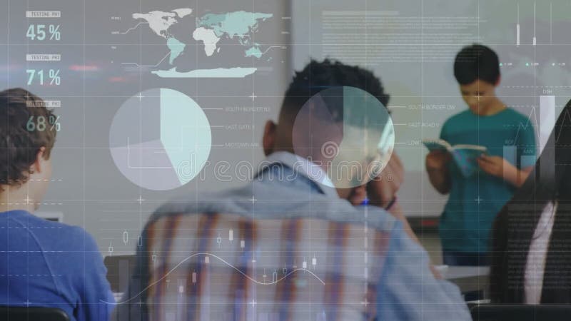 Animation of Financial Data Processing Diverse Students in Classroom ...