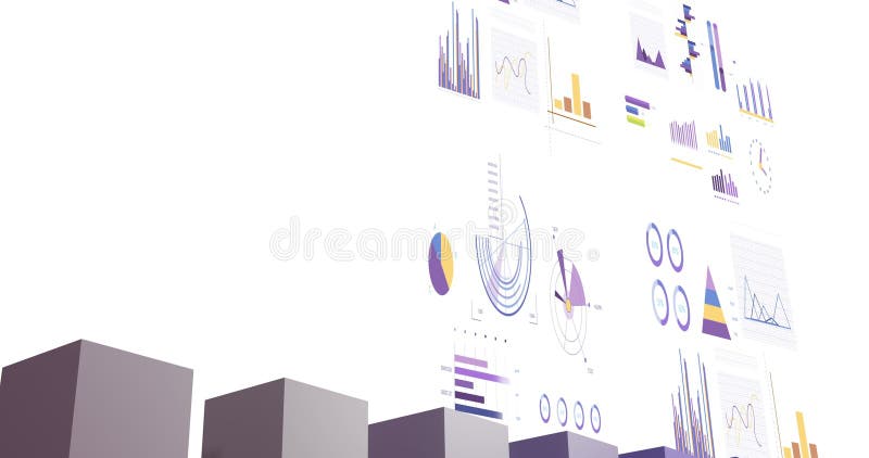 Animation of Financial Data Processing with Graphs on White Background ...