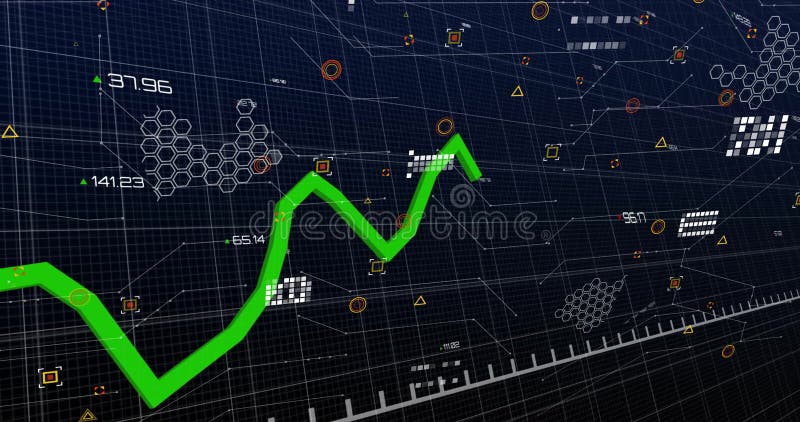 Animation of Financial Data Processing with Green Line Over Grid Stock ...