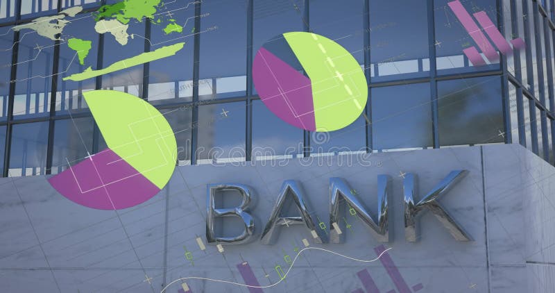 Animation of Financial Data Processing Over Bank Building Stock Footage ...