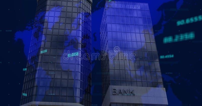 Animation of Financial Data Processing Over Modern Bank Building Stock ...