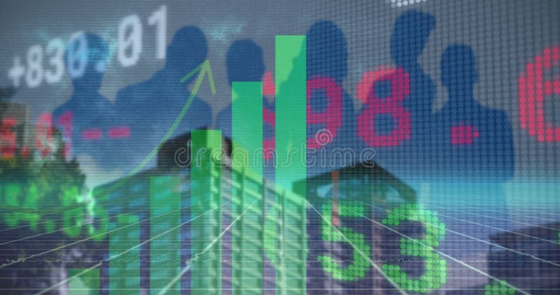 Animation of Financial Data Processing Over Modern Office Buildings ...