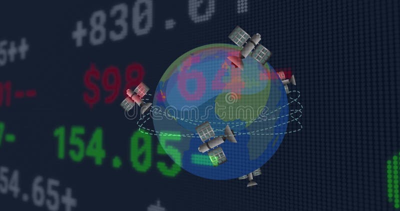 Animation of Financial Data Processing Over Satellites Flying Around ...