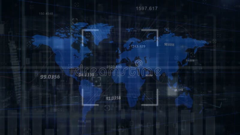 Animation of Financial Data Processing Over World Map Stock Footage ...