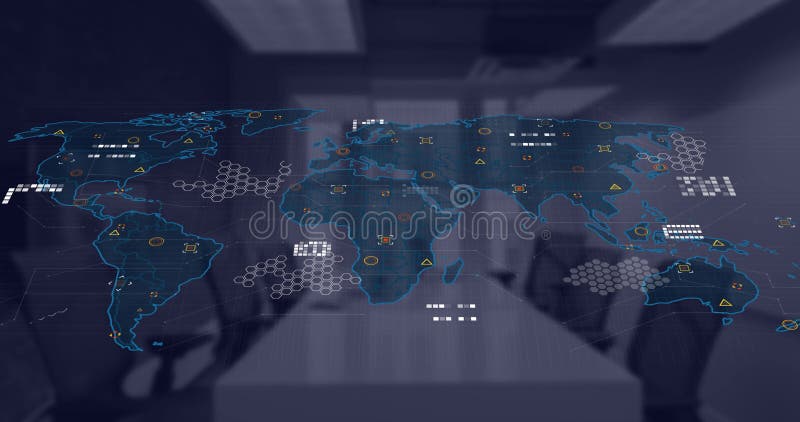 Animation of Financial Data Processing and World Map Over Desk in Office Stock Video - Video of ...