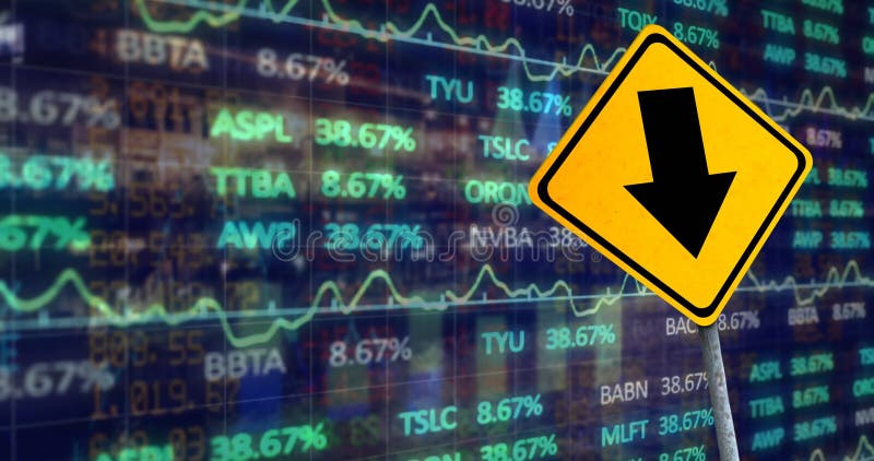 Animation of Financial Data Processing and Yellow Road Sign with Arrow ...