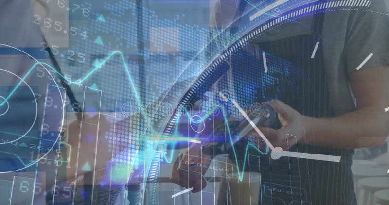 Animation of Financial Graphs and Clock Hands of Caucasian Men Using ...
