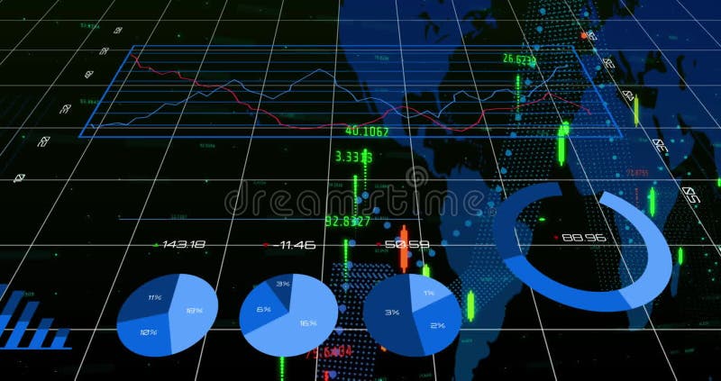 Animation of Financial and Statistical Data Processing Over World Map ...