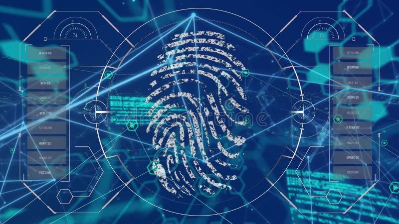 Animation of Fingerprint Bionic Security System Over Blue Screen with ...