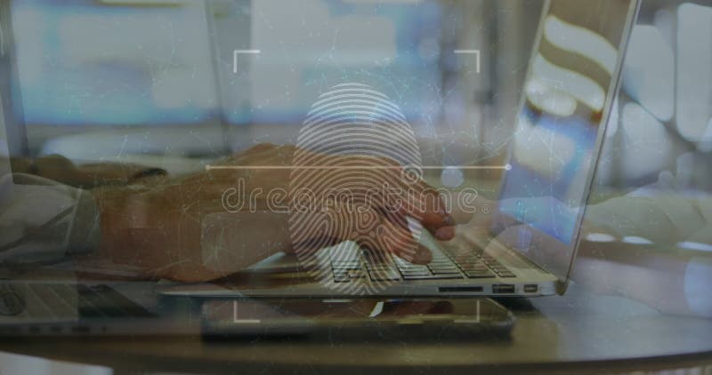 Animation of Fingerprint and Connected Dots Over Cropped Hands of ...