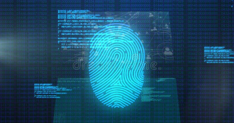 Animation Of Fingerprint Scanning With Multiple Hud Screens Computer Language Over Binary Codes