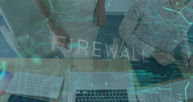 Animation of Firewall Text and Computer Language Over Diverse Female ...