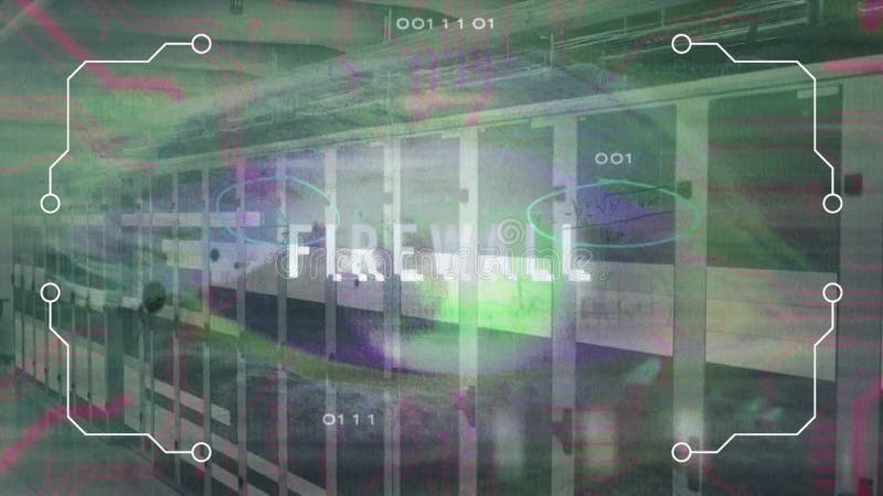 Animation of Firewall Text and Data Processing Over Server Room Stock ...