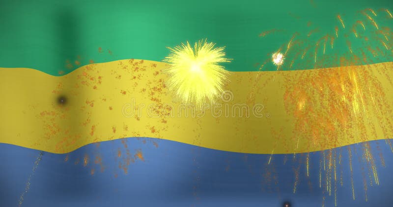 Animation of Fireworks Display Exploding Over Flag of Gabon Stock Video ...
