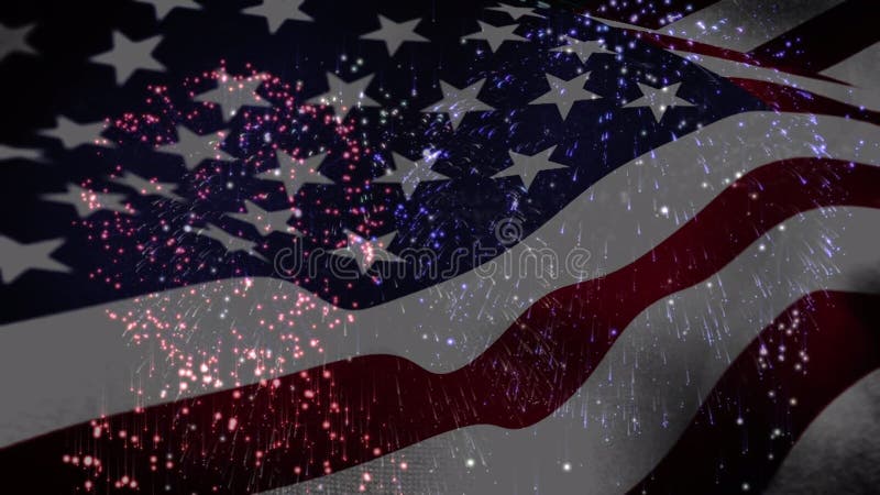 Animation of Fireworks Exploding Over American Flag Waving Stock Video ...