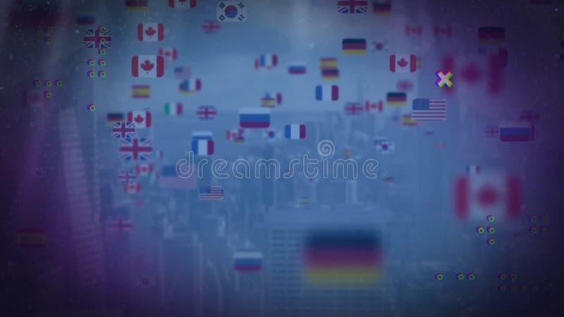 Animation of Flags from Various Countries Floating Over Cityscape ...