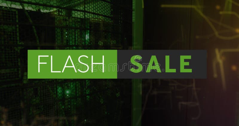 Animation of Flash Sale Text and Navigation Pattern Over Data Server ...