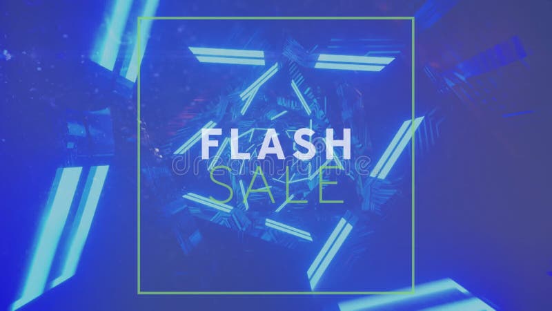 Animation of Flash Sale Text Over Rotating Blue Rectangular Lights on ...