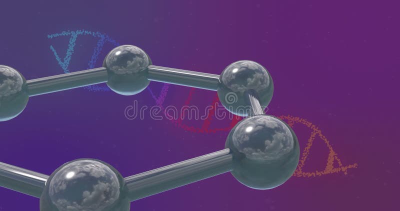 Animation of Floating Molecules Over Dna Chains on Purple Background ...