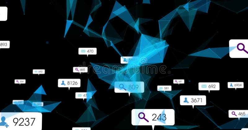 Animation of Floating Search and User Icons Over Blue Geometric Shapes ...