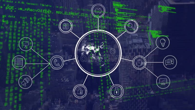 Animation of Flowchart, Globe and Computer Programming Language Over Abstract Background Stock ...