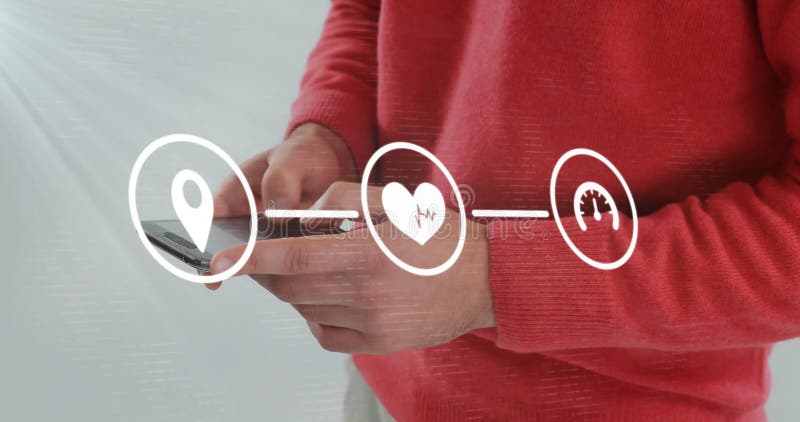 Animation of Flowchart of Icons Over Midsection of Caucasian Man ...