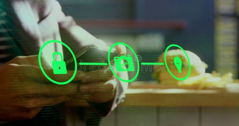 Animation of Flowchart Over Midsection of Caucasian Man Scrolling Phone ...