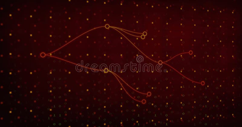 Animation of Flowing Red Lines and Nodes Over Digital Binary Code ...
