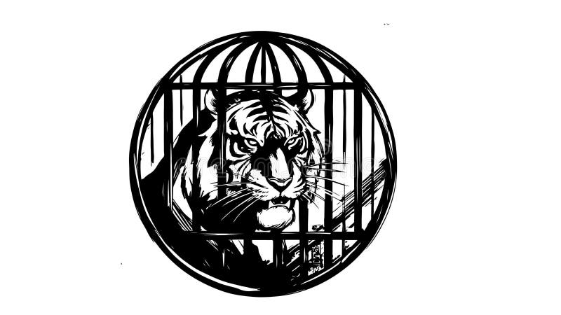 Animation Forms a Sketch of a Tiger Icon in a Cage Stock Footage ...