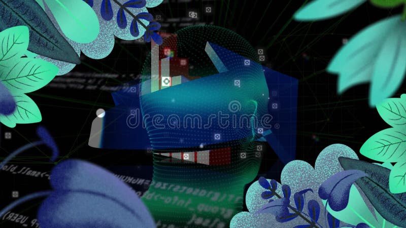 Animation of Frame of Foliage Over Rotating Head and Data Processing ...