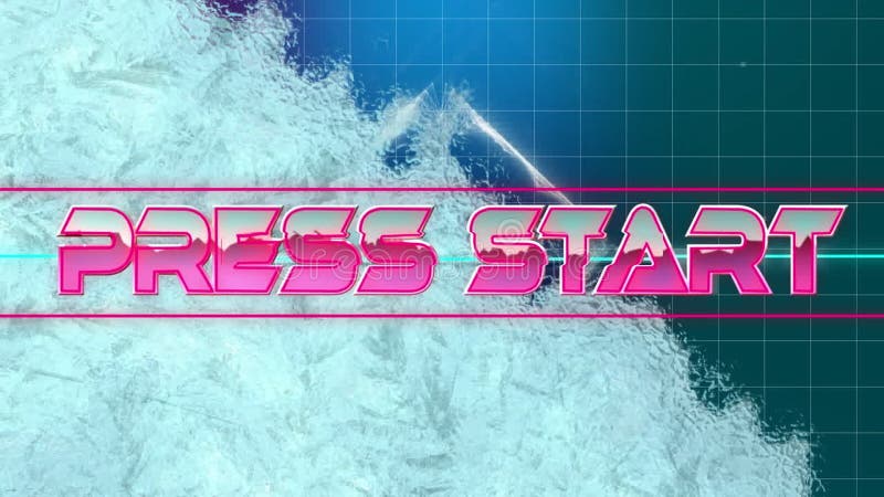 Animation of Freezing Effect Over Press Start Text Banner Against Grid ...