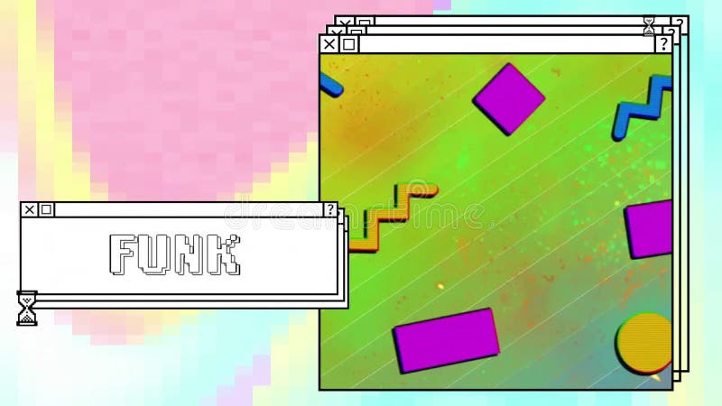 Animation of Funk Text Over Computer Screens and Vibrant Background ...
