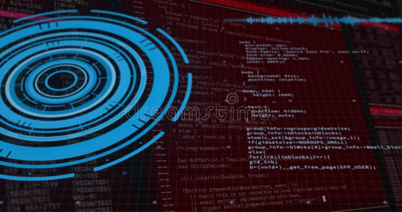 Animation of Futuristic Digital Interface with Circular Patterns Over Computer Code Stock Video ...