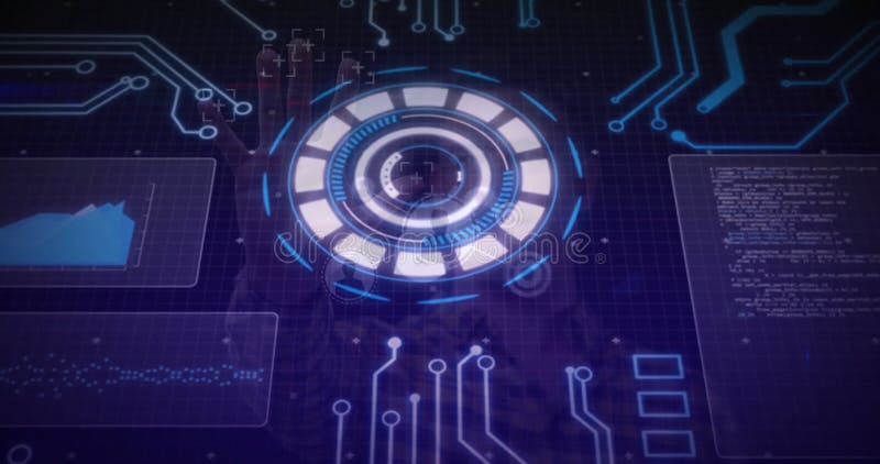 Animation of Futuristic Digital Interface Showing Circuit Patterns and Data Graphs Stock Footage ...