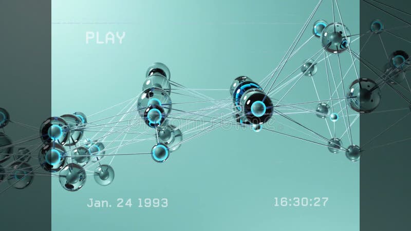 Animation of Futuristic Network Nodes with Date and Time Overlay in ...